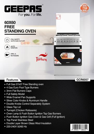 Geepas 60*60 Cm Cooking Range | 4 Gas Burners | Oven lamp | Convection ...