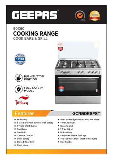 Buy Geepas 90*60 Cooking Range - 5 Gas Euro Pool Type Burners Gas Oven ...