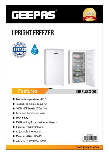 Buy Geepas 200L Upright Freezer - Portable 3 Star 6 Crystal Freezer ...