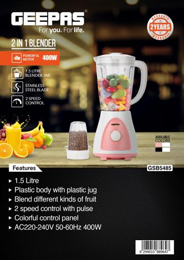Geepas GSB5485 400W 2 in 1 Blender - Stainless Steel Blades, 2 Speed ...
