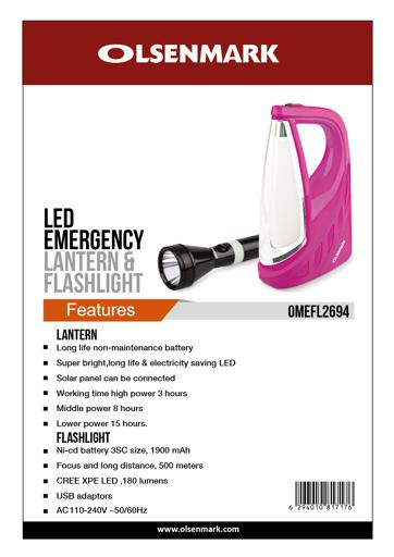 Buy Olsenmark Rechargeable Led Flashlight & Emergency Lantern, 2 In 1 ...