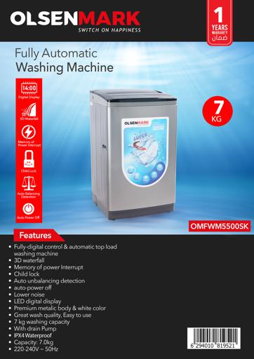 Highly Powerful 7kg Fully Automatic Top Load Washing Machine OMFWM5500 ...